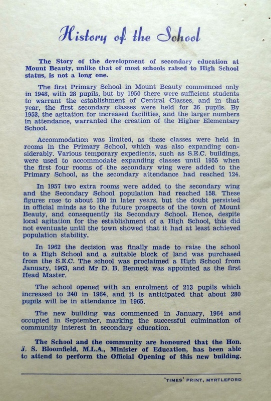 School History – Mount Beauty Secondary College